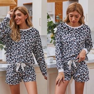 Intimates & Sleepwear | Leopard Print Pajamas Shorts Set Grey | Poshmark